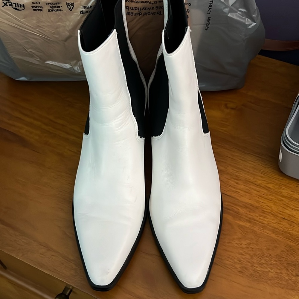 Zara Western Inspired White Leather Cowboy Boots Poin… - Gem